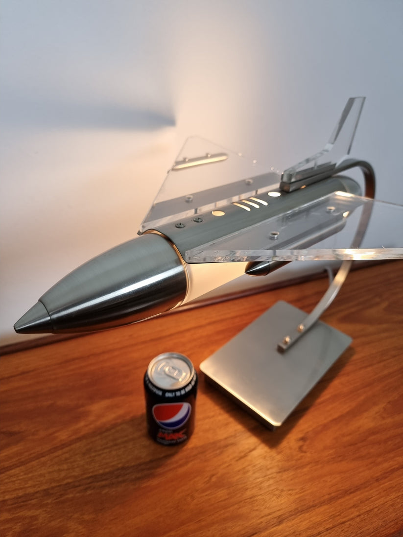 1980s Steel and clear Perspex retro jet plane table lamp – Malvern Antiques