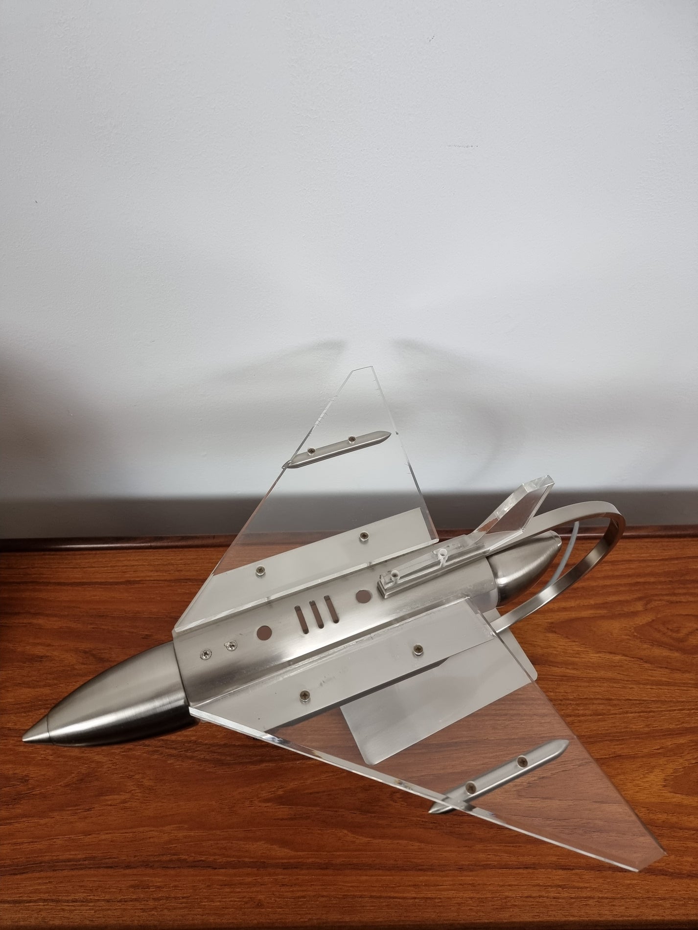 1980s Steel and clear Perspex retro jet plane table lamp – Malvern Antiques